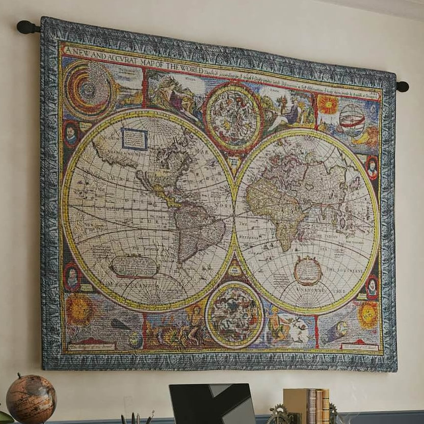 Antique Map Old World Blue Tapestry | Vintage Wall Art