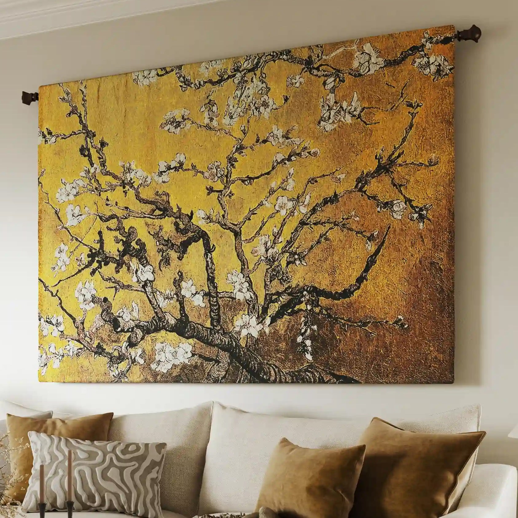 Almond Blossom Yellow Horizontal Tapestry | Elegant Wall Art – Quality ...